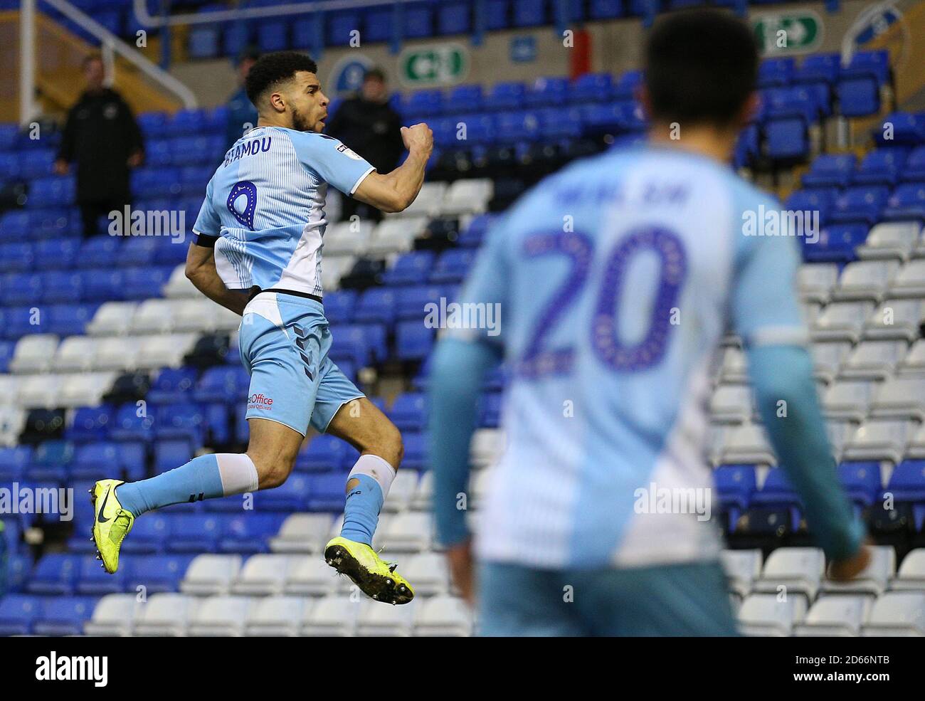 Coventry City's Maxime Biamou celebrates scoring his side's second goal ...