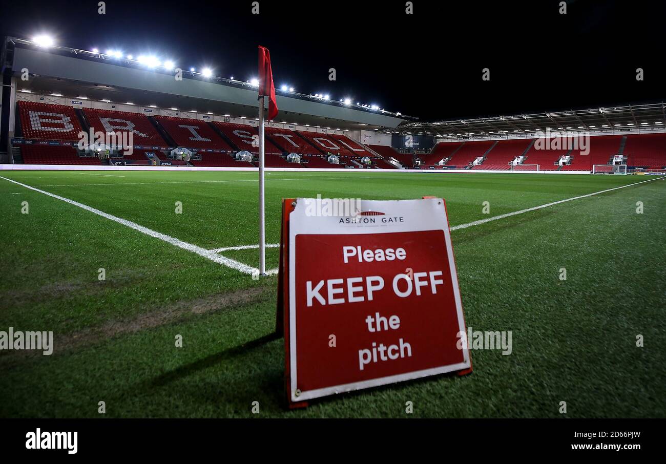 A warning sign informing the public to keep off the pitch ahead of the ...
