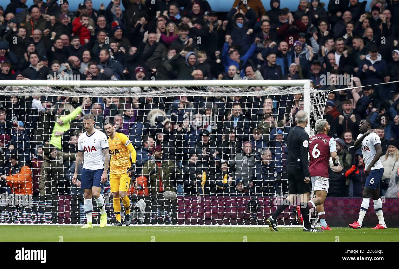 Aston Villa fans celebrate in the background while Tottenham Hotspur's ...