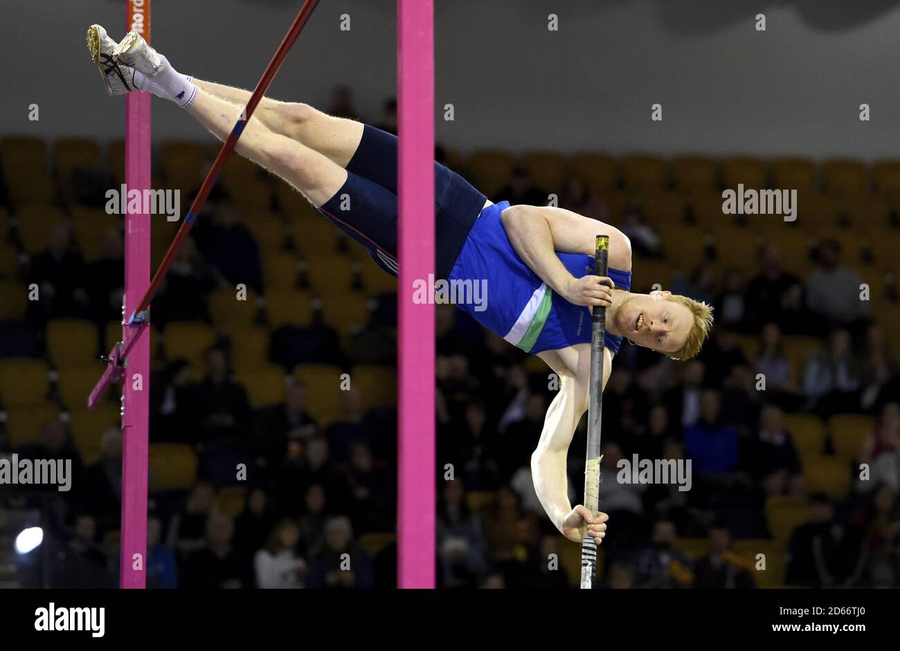 Adam Hague competes in the Pole Vault during day two of the SPAR ...