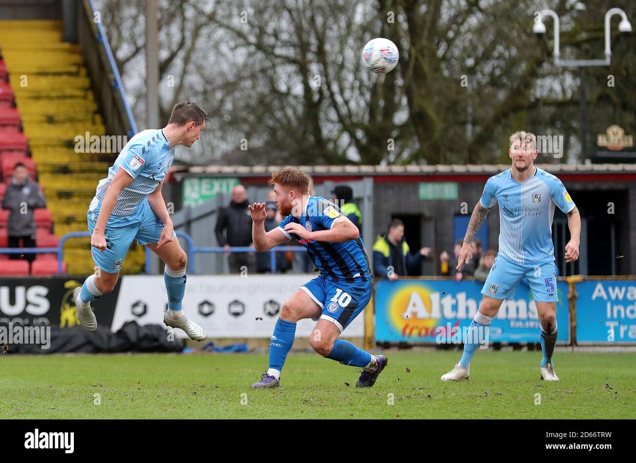 Coventry City's Michael Rose tries to direct a header on goal Stock ...
