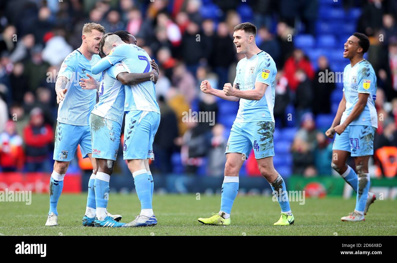 Coventry City's players including Michael Rose (second right) celebrate ...