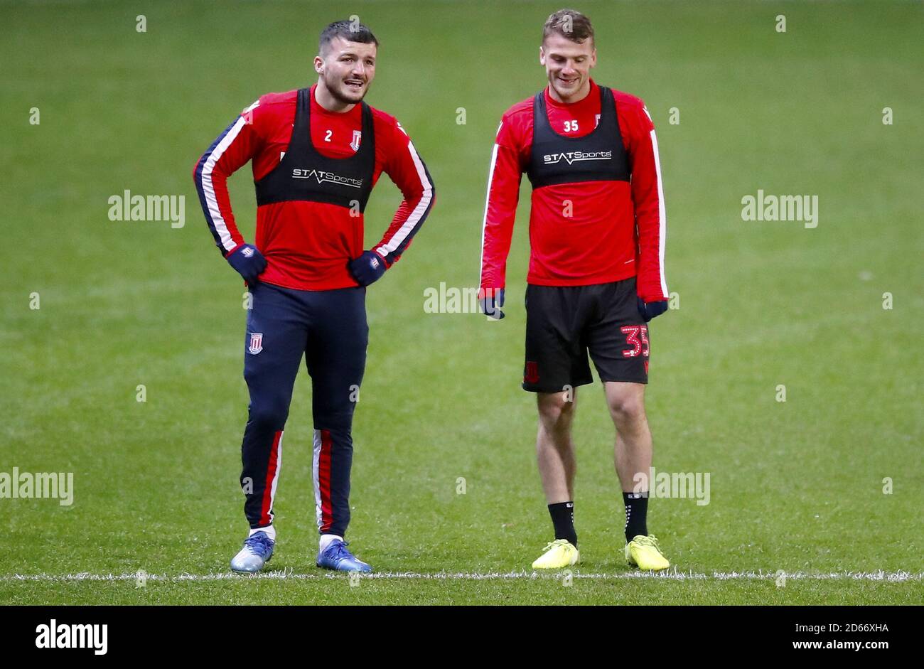 Stoke City's Tom Edwards (left) and Josh Tymon warm up ahead of the ...