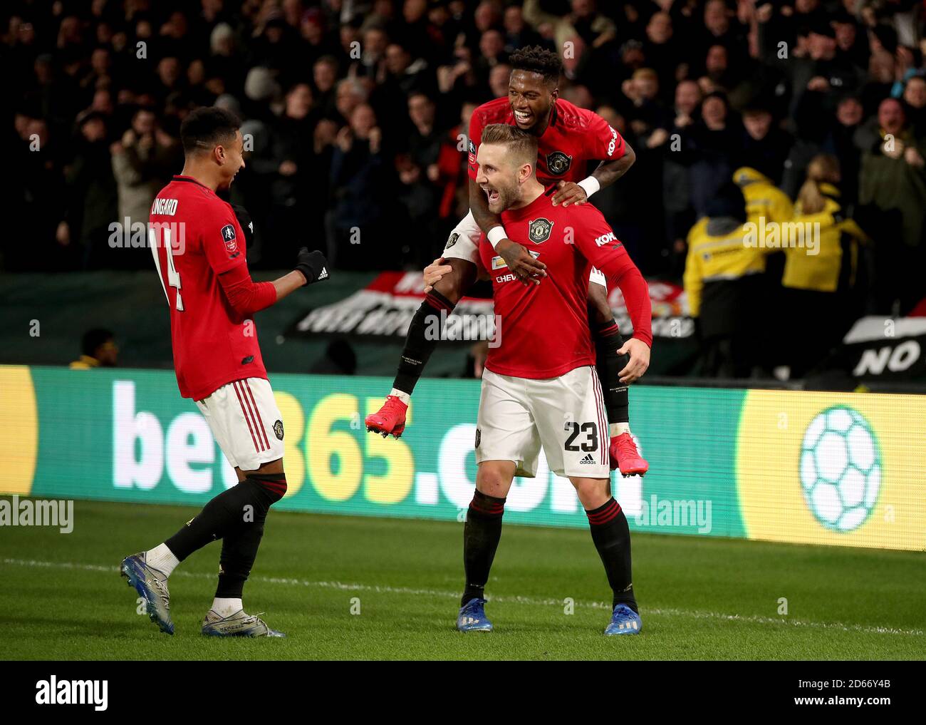 Manchester United's Luke Shaw (23) celebrates scoring his side's first ...
