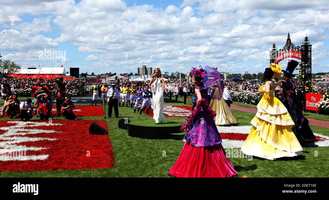 Delta Goodrum performs the Australian national anthem prior to the ...