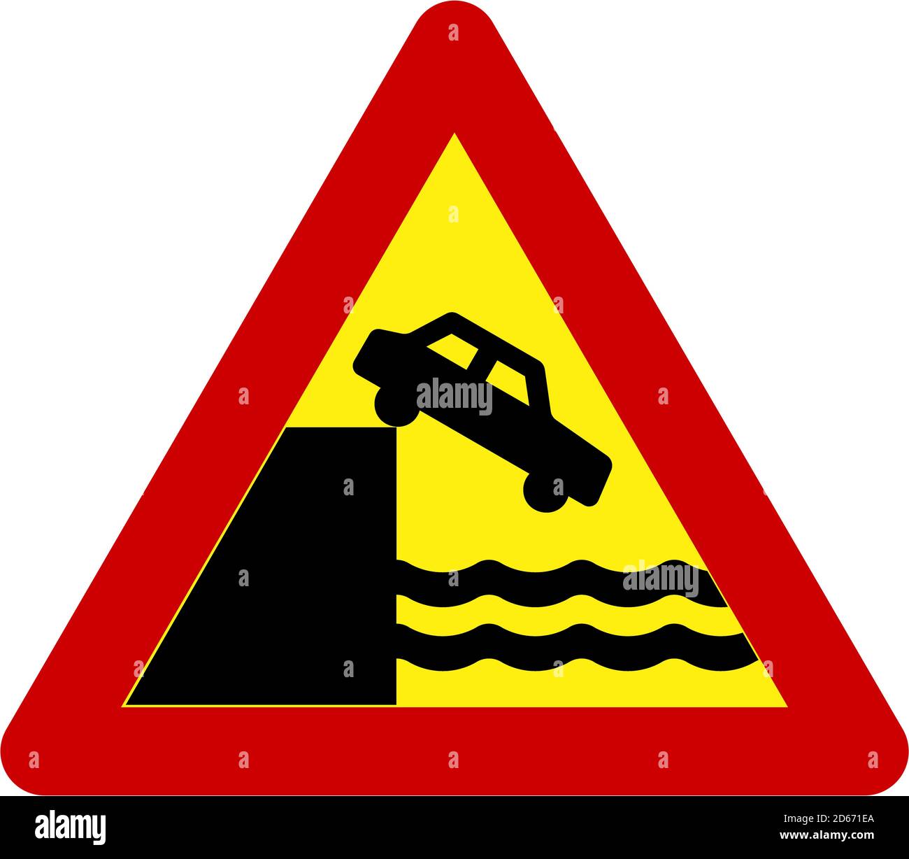 Warning sign with unprotected quayside or riverbank symbol Stock Photo ...