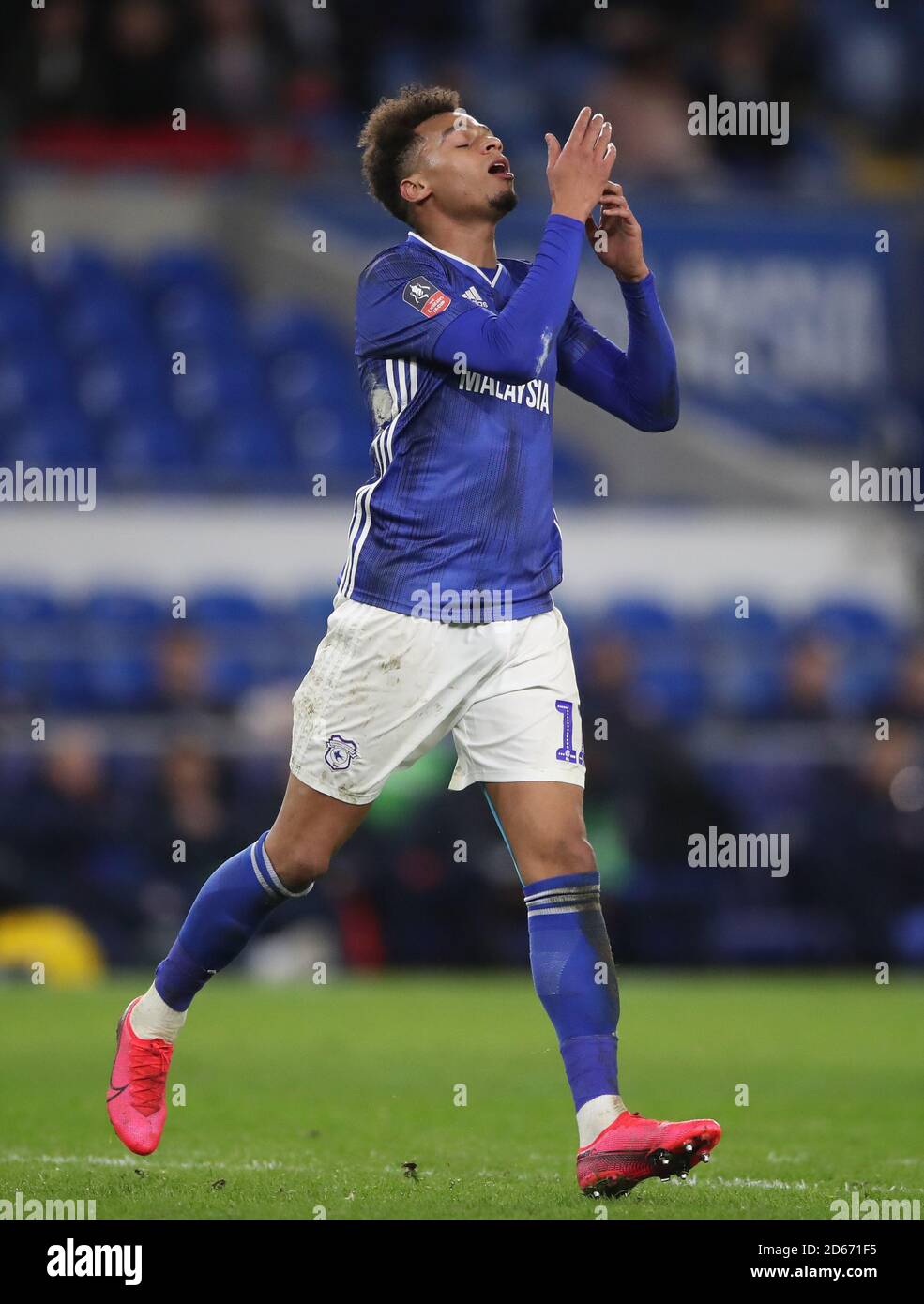 Cardiff City's Josh Murphy show his dejection after his shot goes wide ...