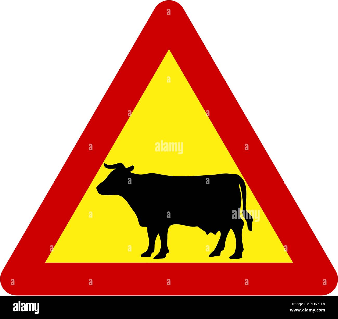 Warning sign with cattle on road symbol Stock Photo - Alamy