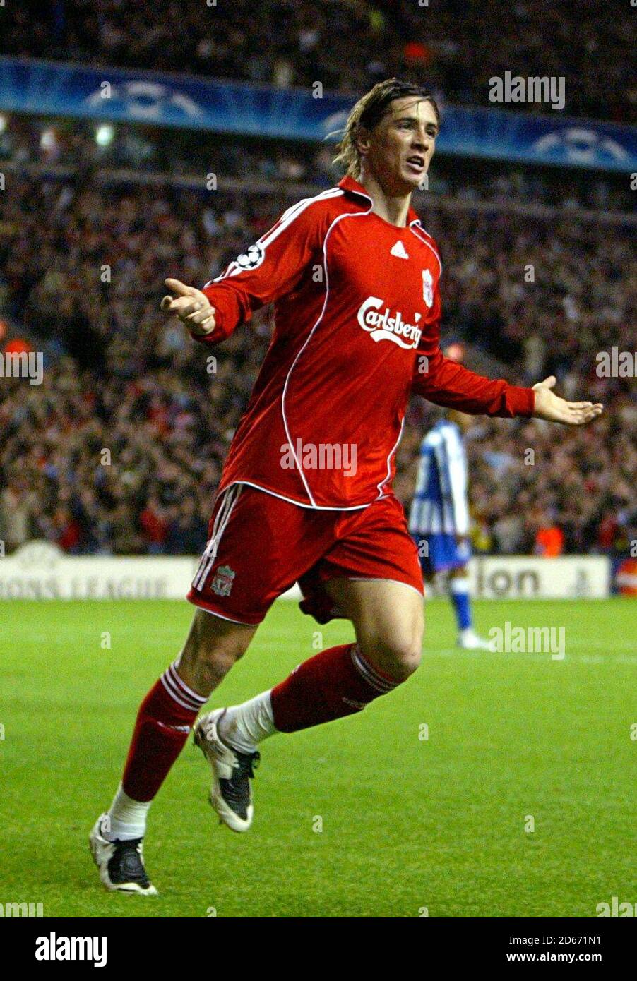 Liverpool's Fernando Torres celebrates scoring the opening goal Stock ...