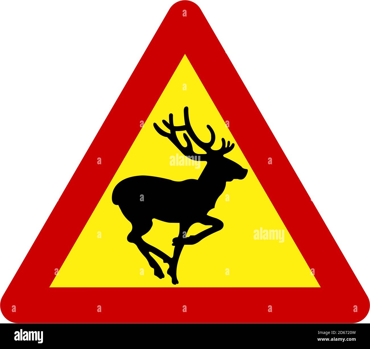 Warning sign with deers on road symbol Stock Photo - Alamy