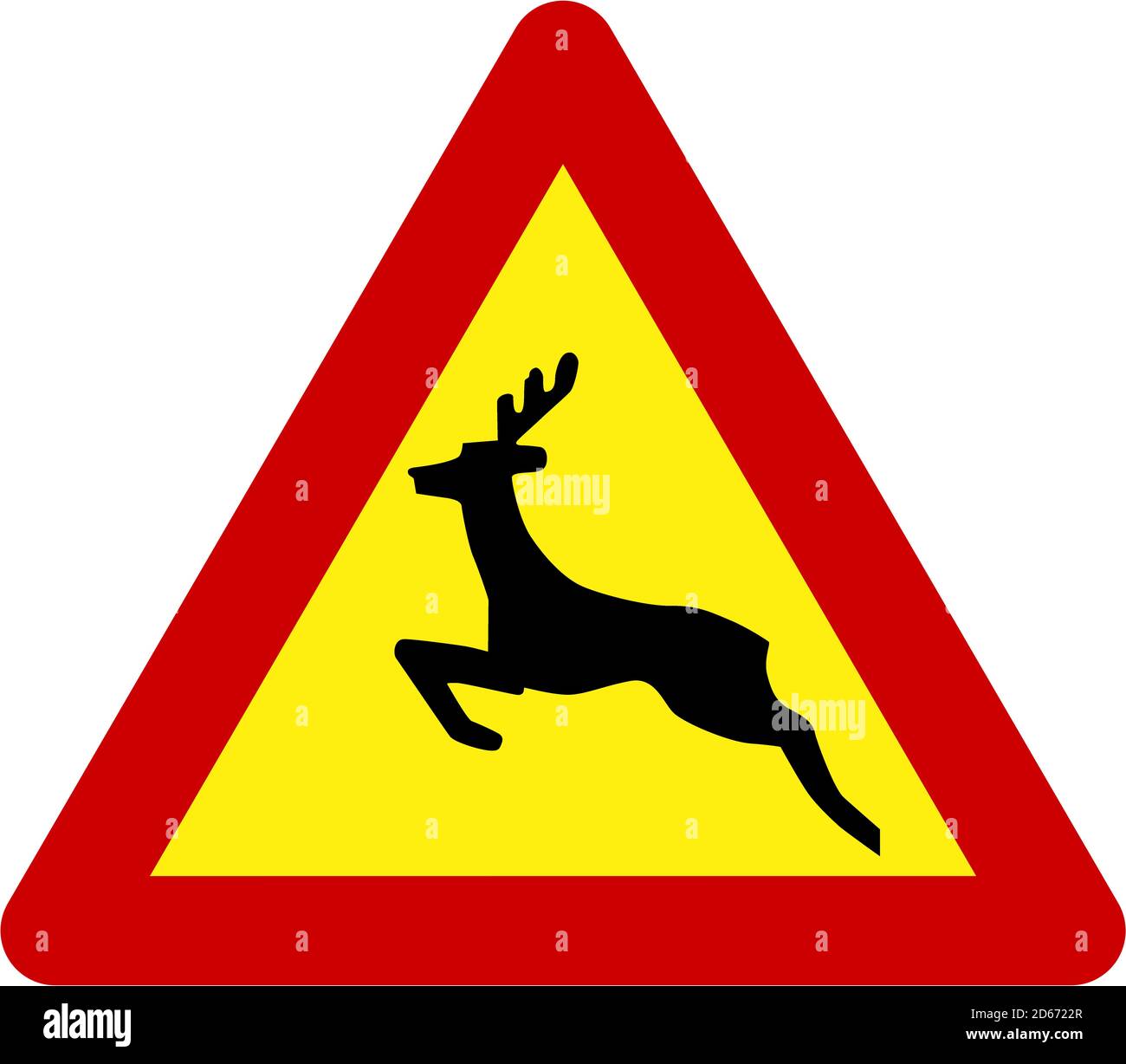 Warning sign with deers on road symbol Stock Photo - Alamy