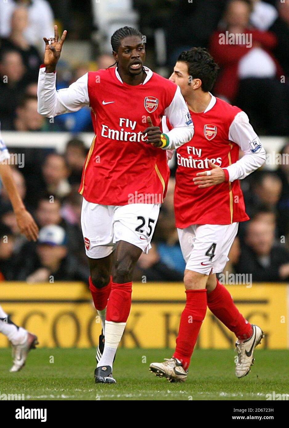 Arsenal's Emmanuel Adebayor celebrates after scoring the opening goal ...