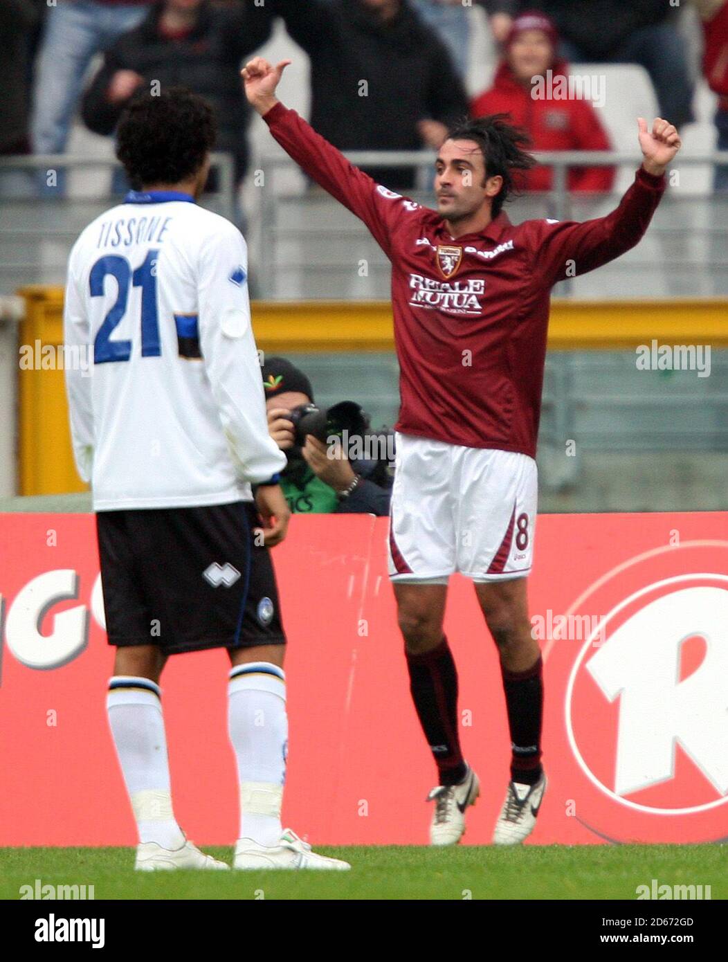 Torino's Simone Barone celebrates scoring the first goal of the game ...