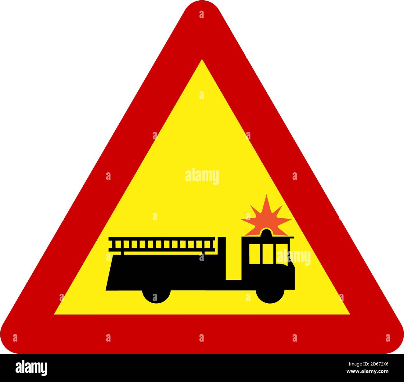 Warning sign with fire truck or station symbol Stock Photo - Alamy