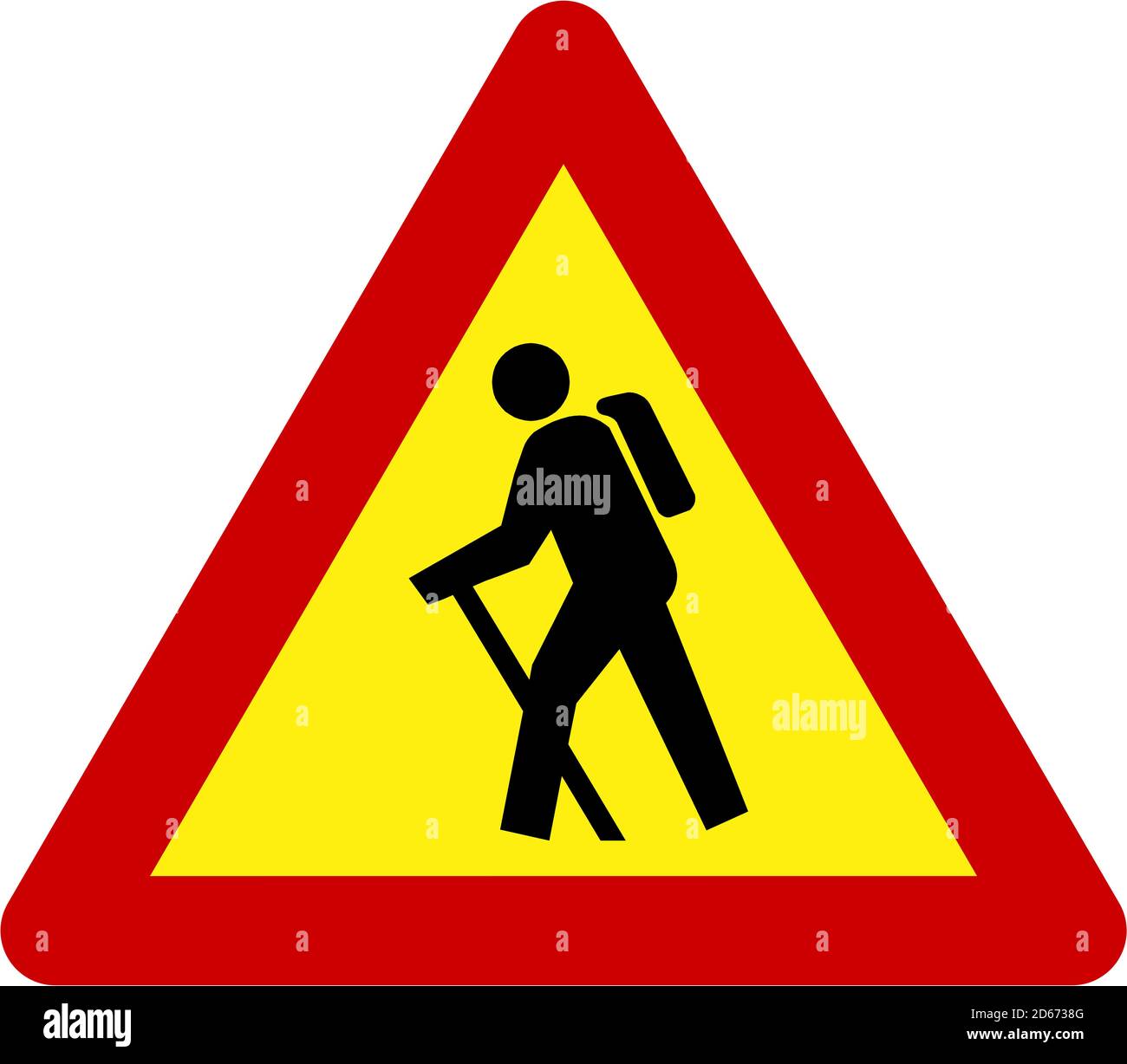 Warning sign with hiker symbol Stock Photo - Alamy