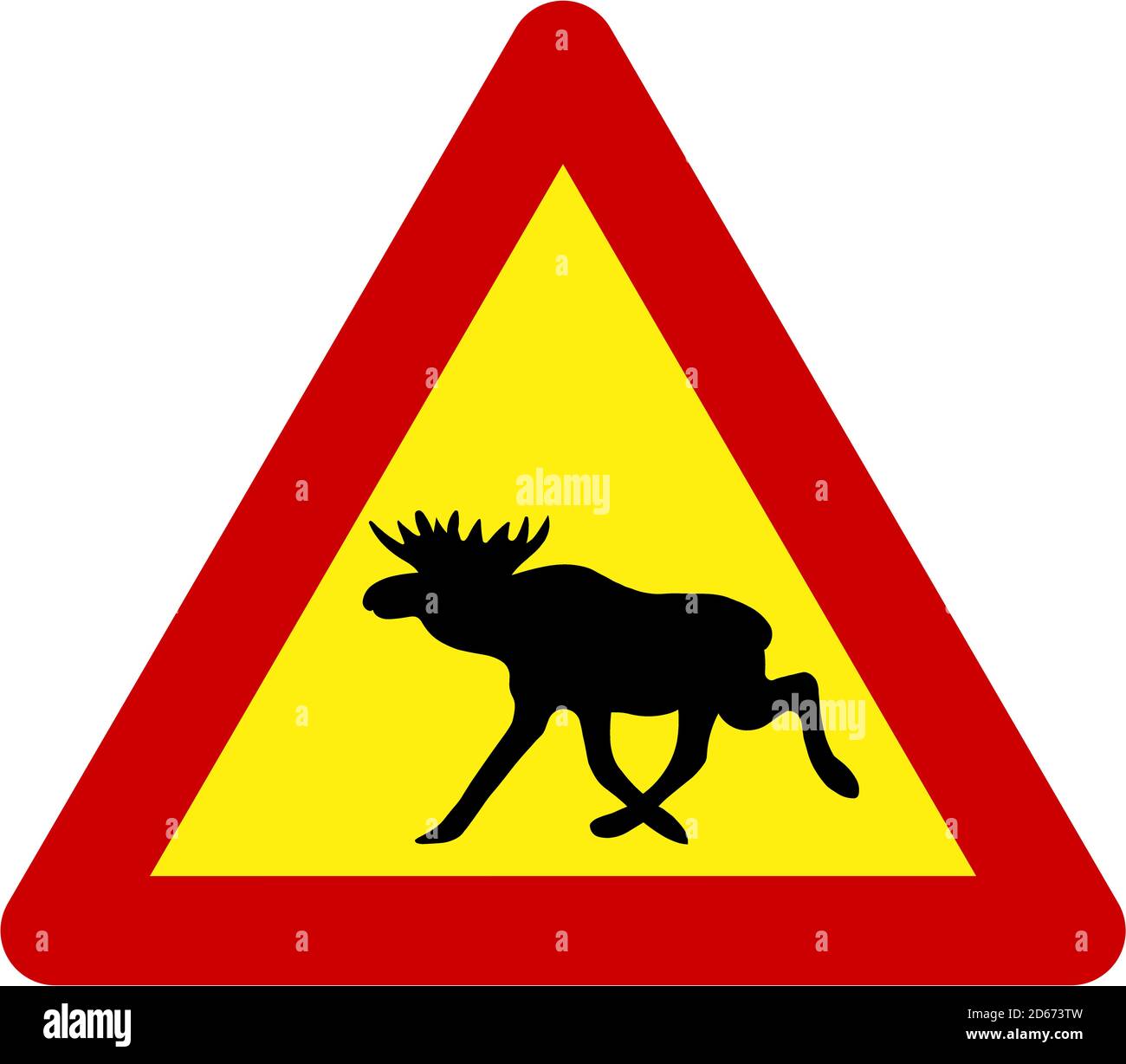 Warning sign with moose on road symbol Stock Photo - Alamy