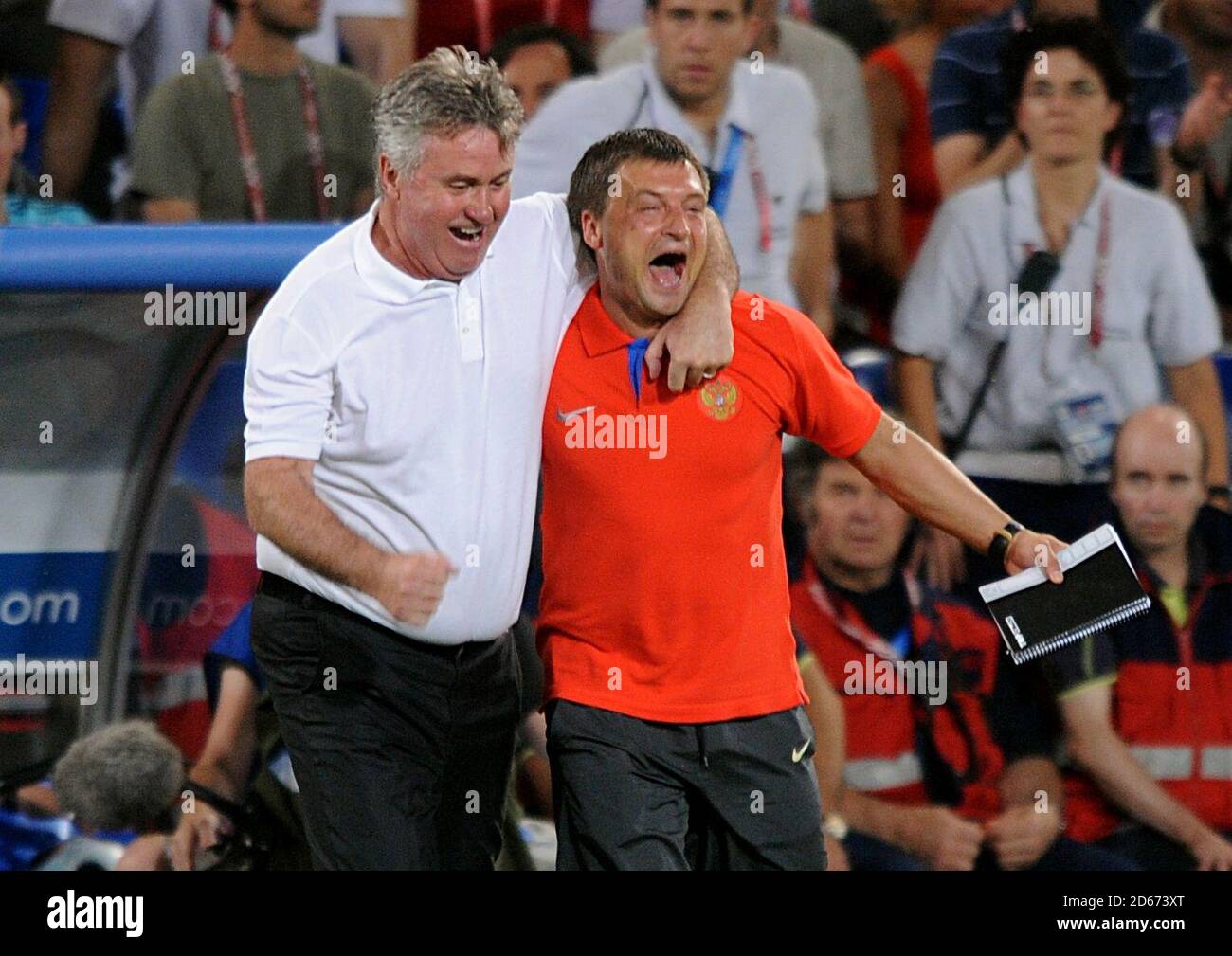 Russia coach Guus Hiddink celebrates on the touchline, at the final ...