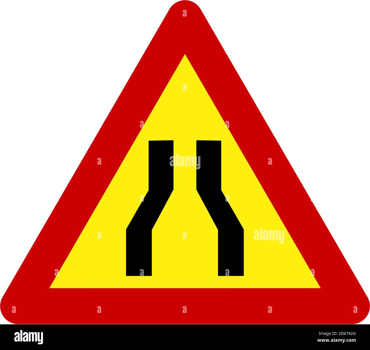 Warning sign with narrow road symbol Stock Photo - Alamy