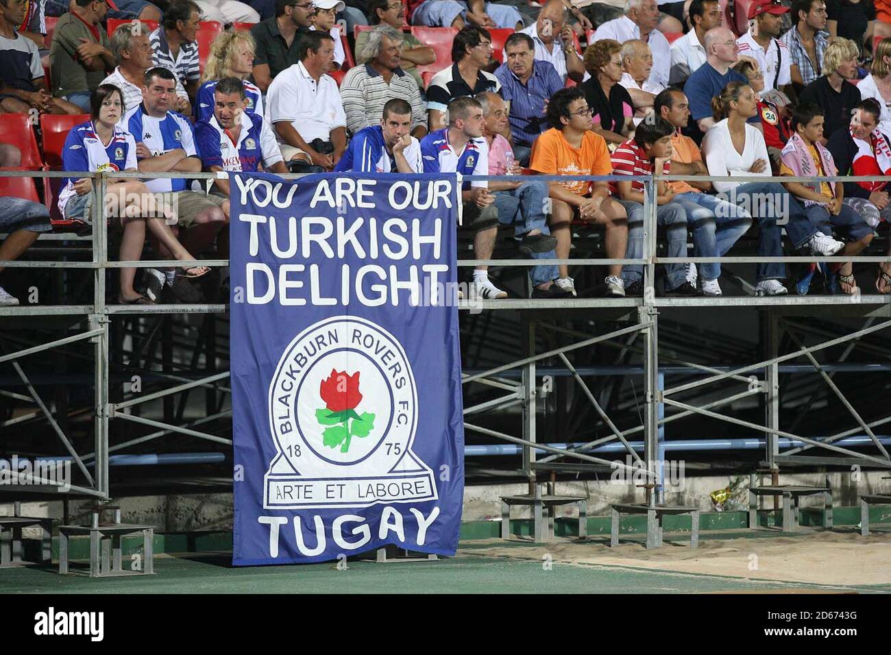 Blackburn Rovers' fans display a flag during the game against Benfica ...