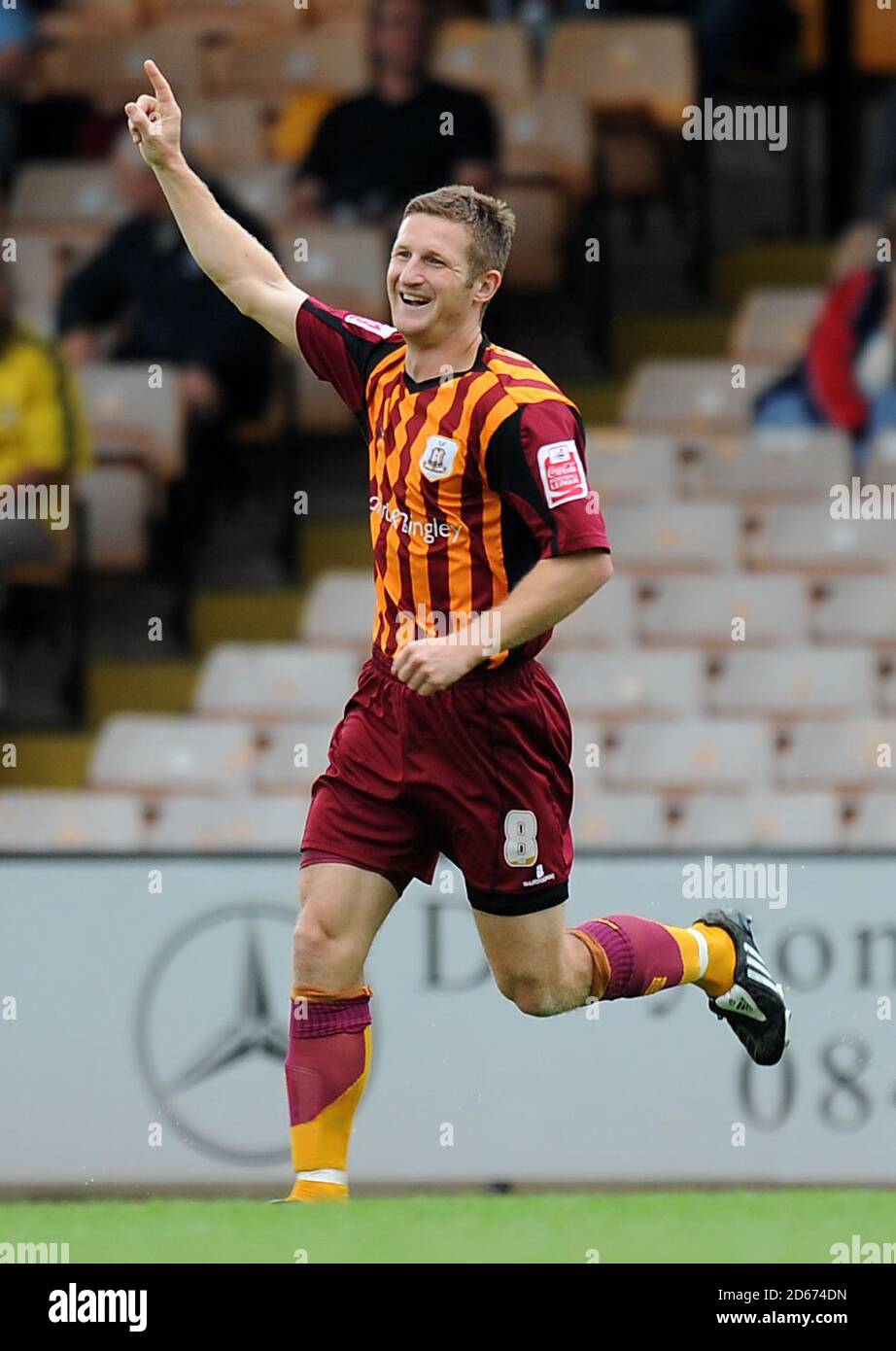 Bradford City's Lee Bullock celebrates scoring their opening goal Stock ...