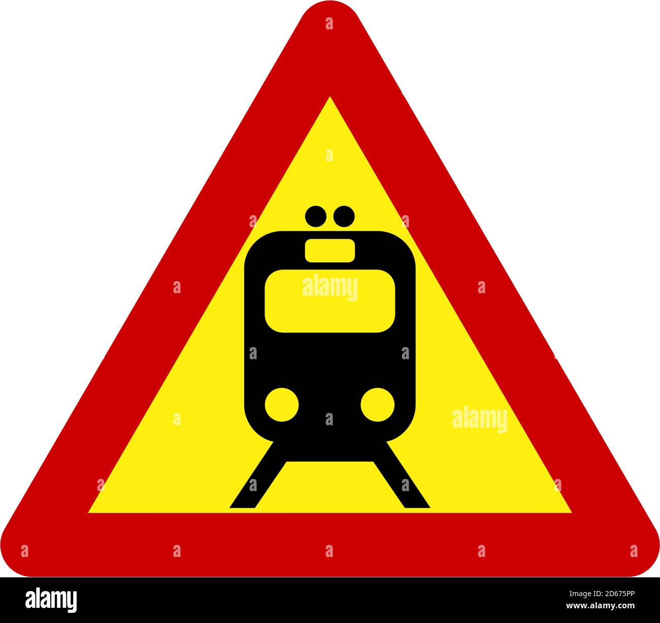 Warning sign with train symbol Stock Photo - Alamy