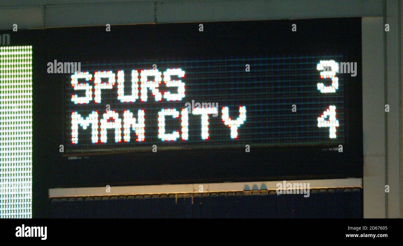 The scoreboard shows the final score Tottenham Hotspur 3, Manchester ...