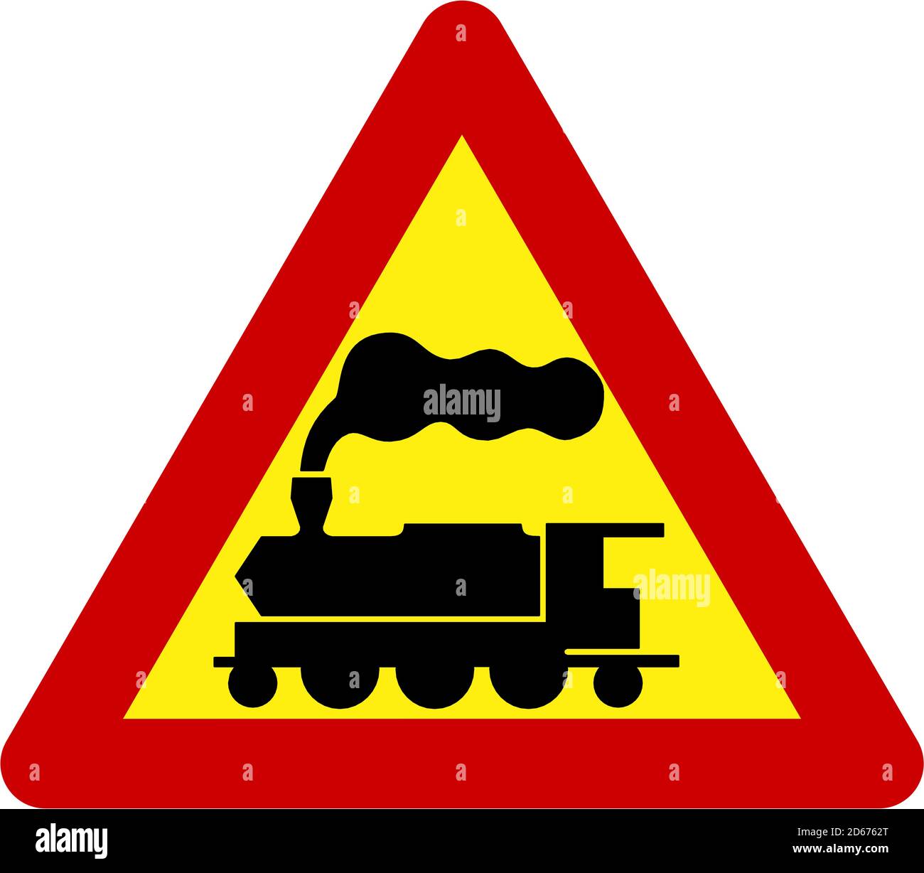 Warning sign with train symbol Stock Photo - Alamy
