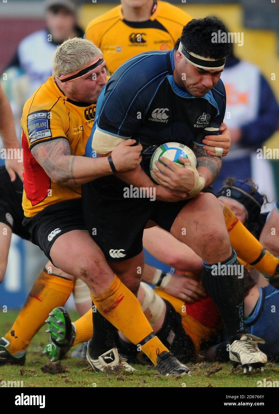 Glasgow Warriors' Justin Va'a and Newport Gwent Dragons' Rhys Thomas ...
