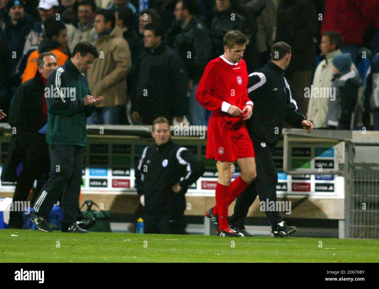 Liverpool's Igor Biscan leaves the field after being sent off Stock ...
