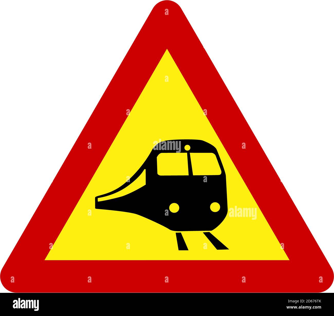 Warning sign with train symbol Stock Photo - Alamy