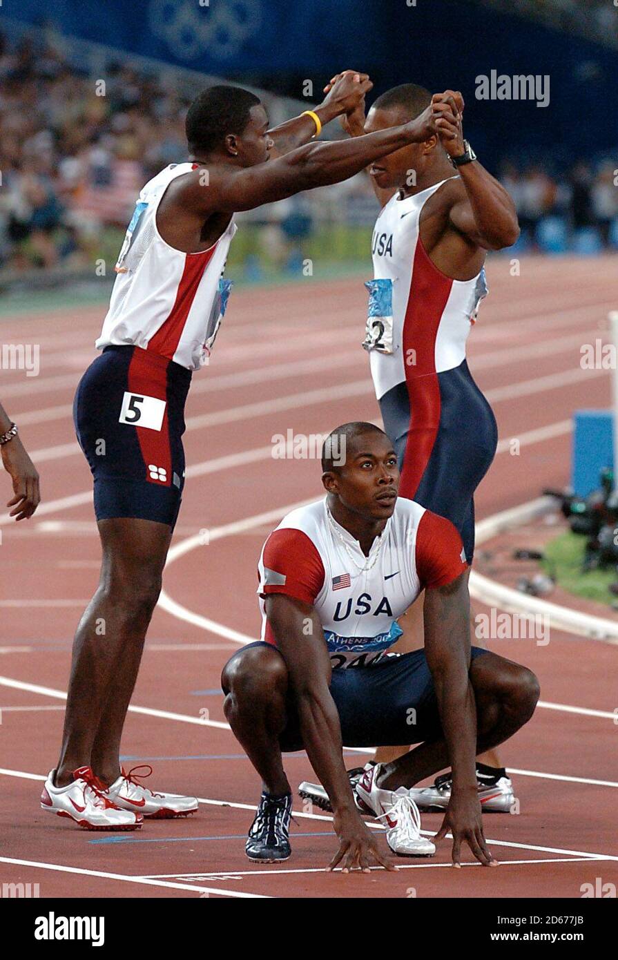 USA's Bernard Williams (silver) and Justin Gatlin (bronze) celebrate ...