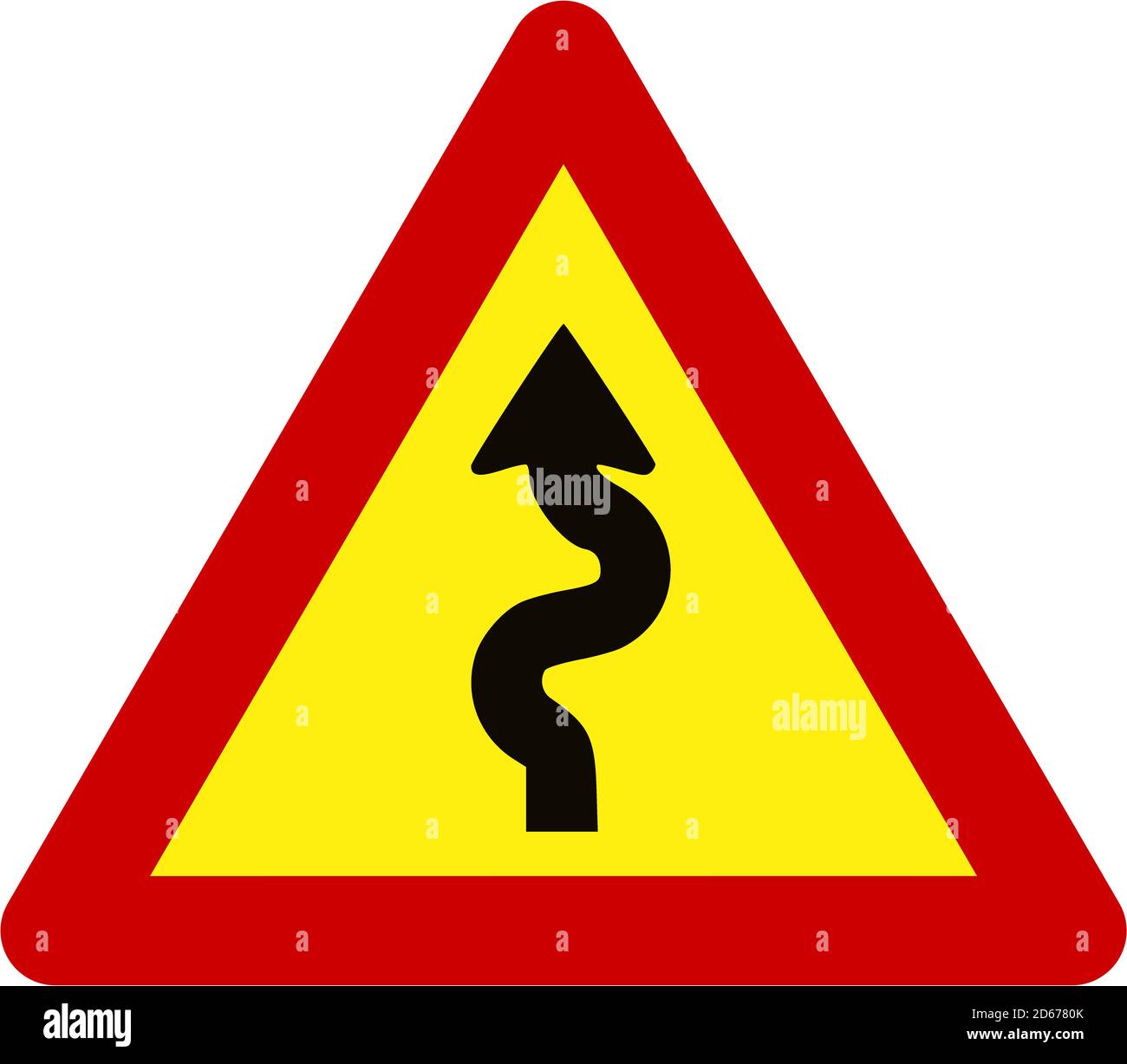 Warning sign with winding road symbol Stock Photo - Alamy