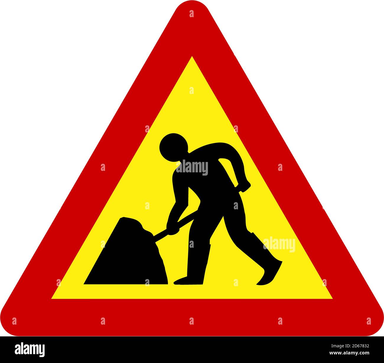 Warning sign with road works symbol Stock Photo - Alamy