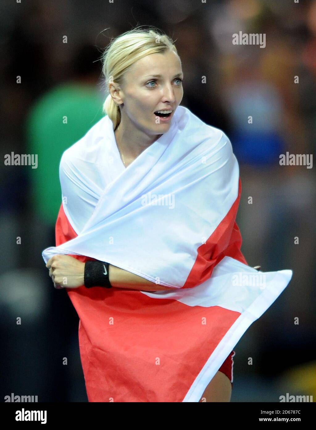 Poland's Anna Rogowska reacts after winning the pole vault Stock Photo ...