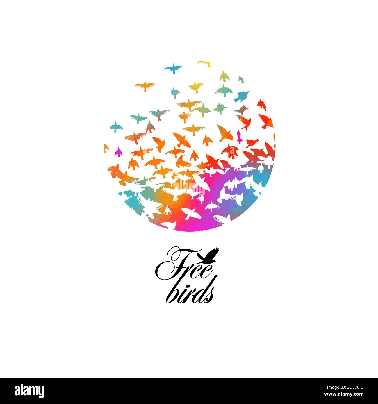 Bird watercolor. A flock of colorful birds. Mixed media. Abstraction in ...