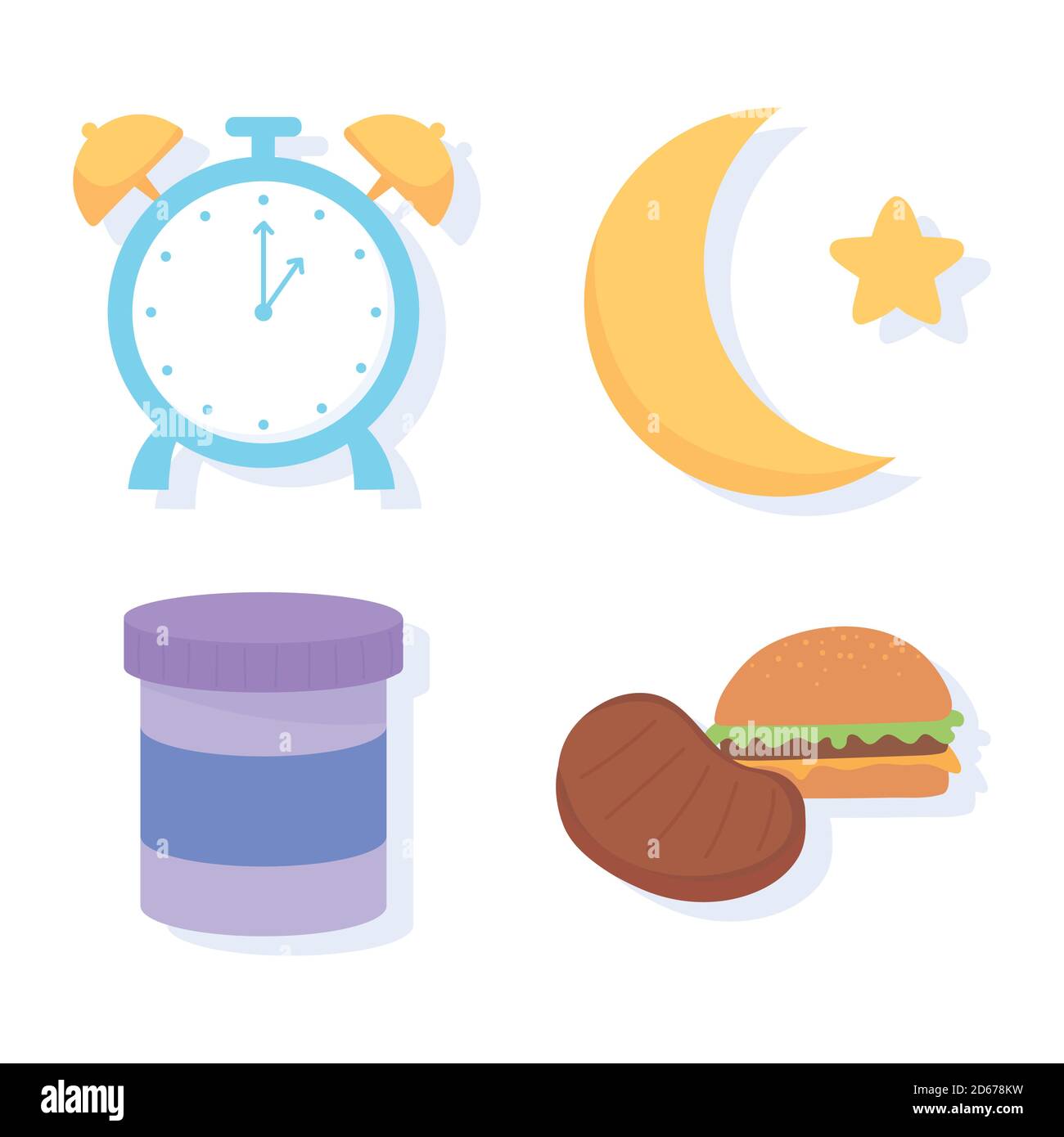 insomnia, clock moon night food medicine icons vector illustration ...