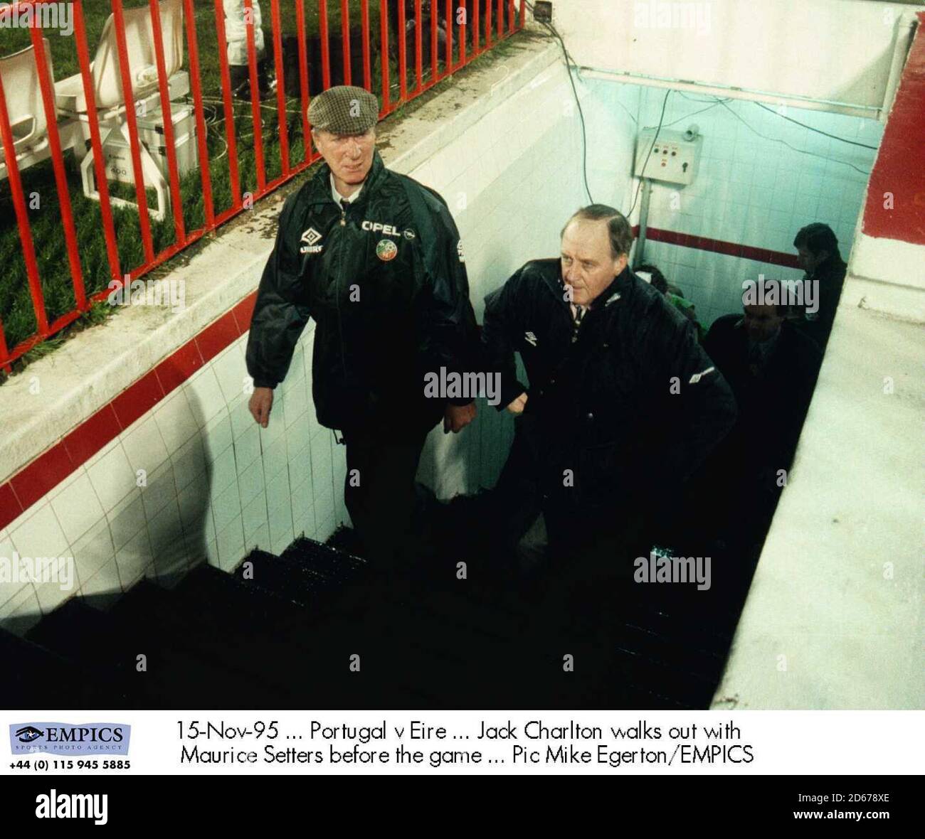 Ireland manager Jack Charlton walks out with Maurice Setters before the ...