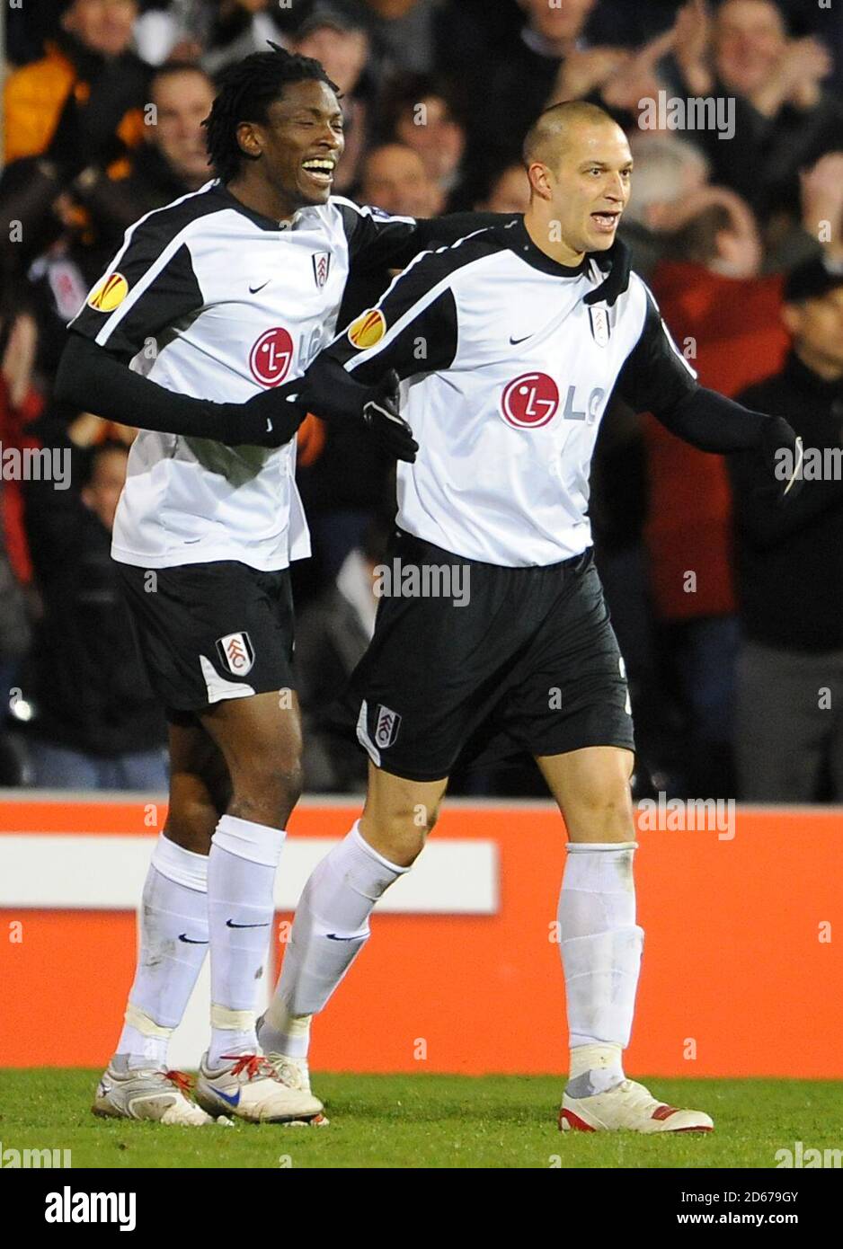 Fulham's Bobby Zamora celebrates scoring the opening goal of the game ...