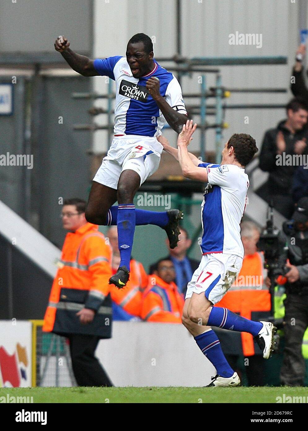 Blackburn Rover' Christopher Samba (left) celebrates scoring his sides ...