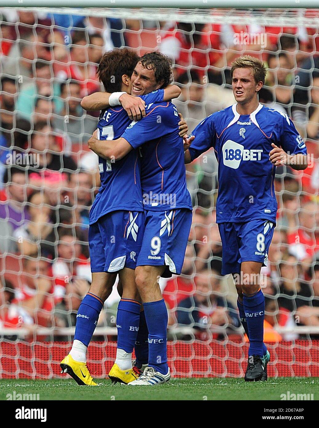 Bolton Wanderers' Johan Elmander (centre) celebrates scoring his side's ...
