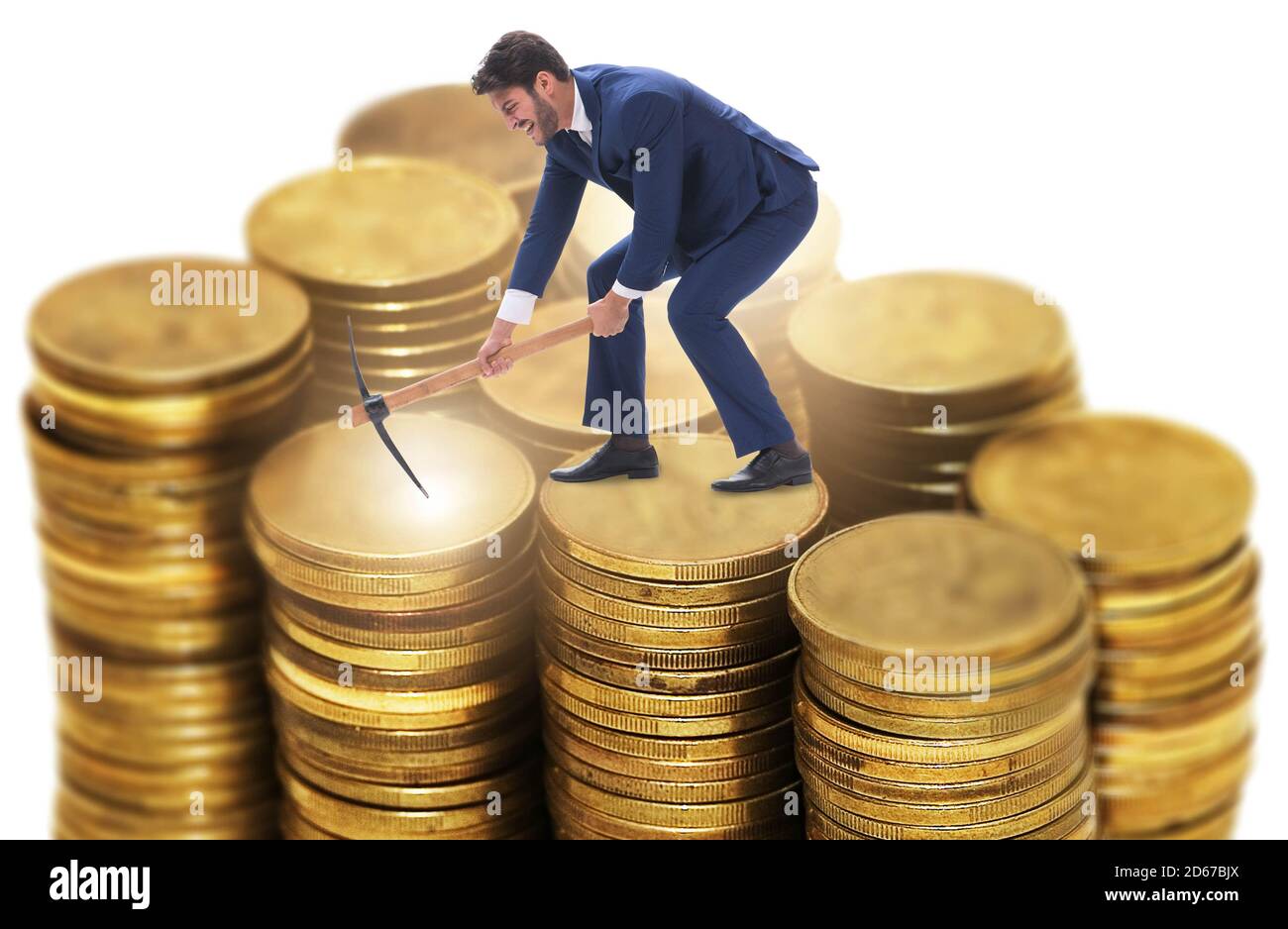 The cryptocurrency concept with businessman mining money Stock Photo ...