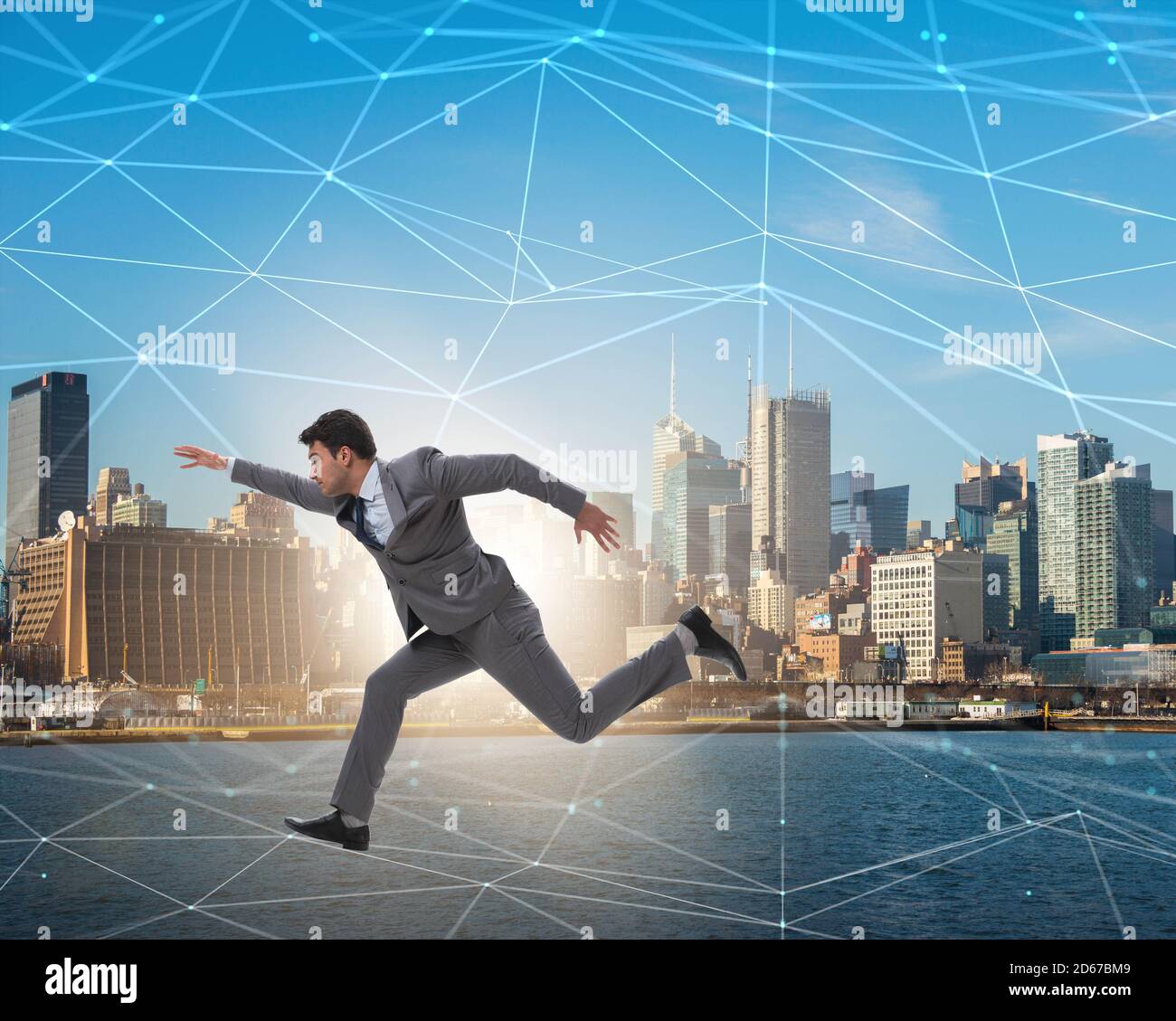The businessman running in internet of things concept Stock Photo - Alamy