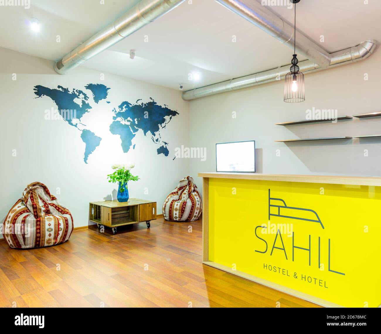 The hotel reception of hostel dormitory Stock Photo - Alamy