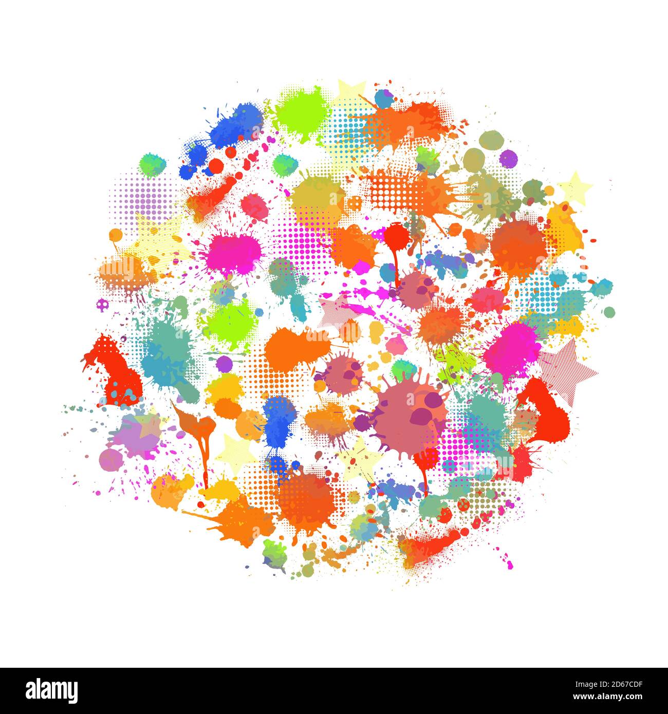 Set Multi-colored spots of paint on a white background. A circle of ...