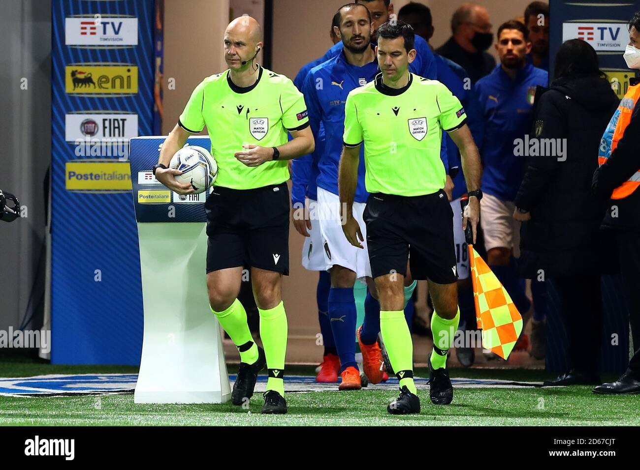 BERGAMO, ITALY - OCTOBER 14: Referee Anthony Taylor, Assistant Referee ...