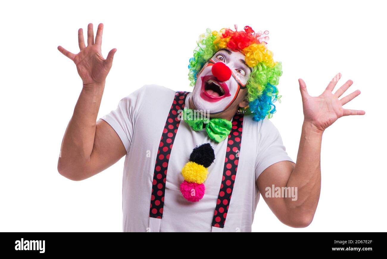 The funny clown acting silly isolated on white background Stock Photo ...