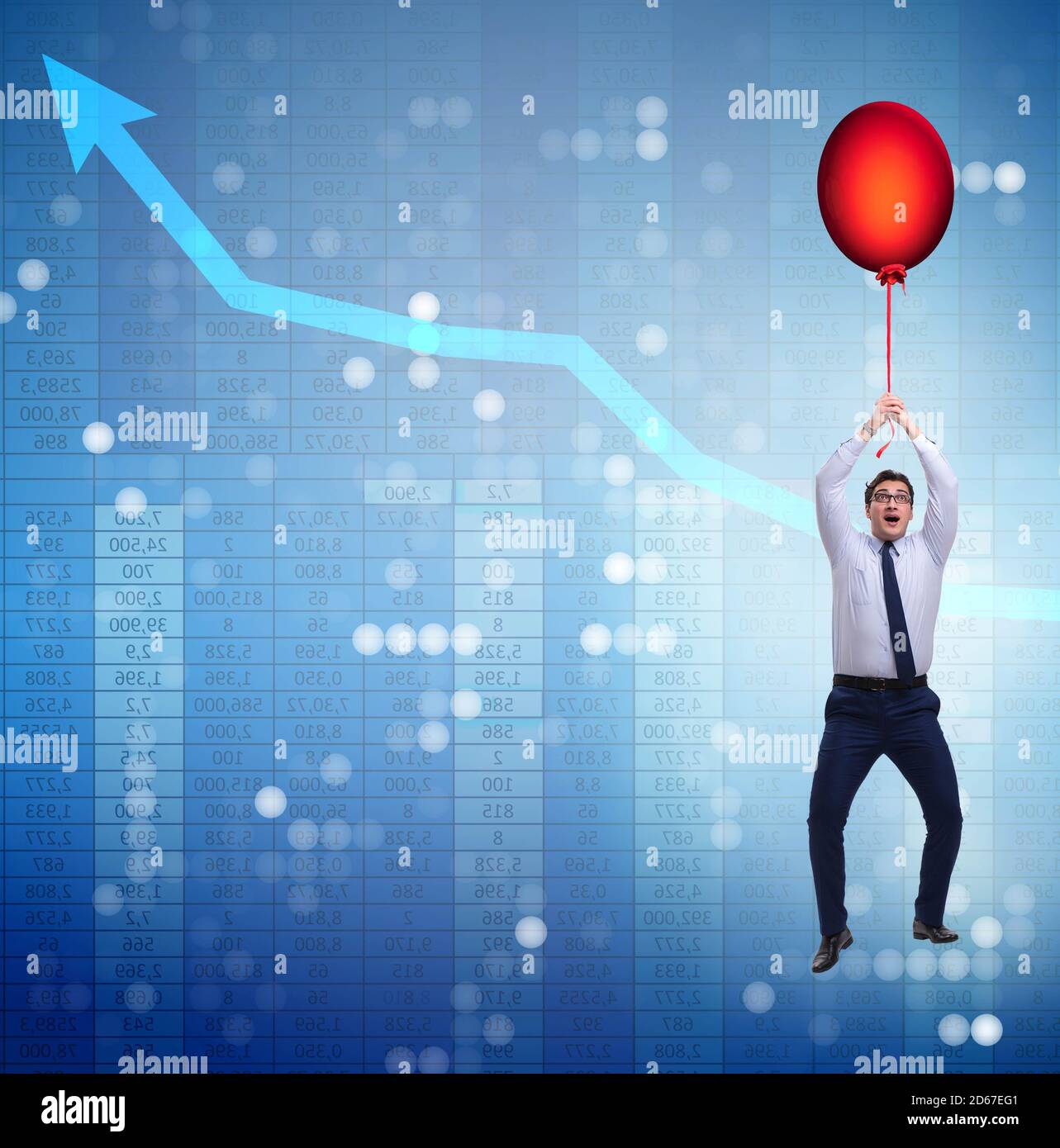 The businessman flying on hot balloon over graph Stock Photo - Alamy