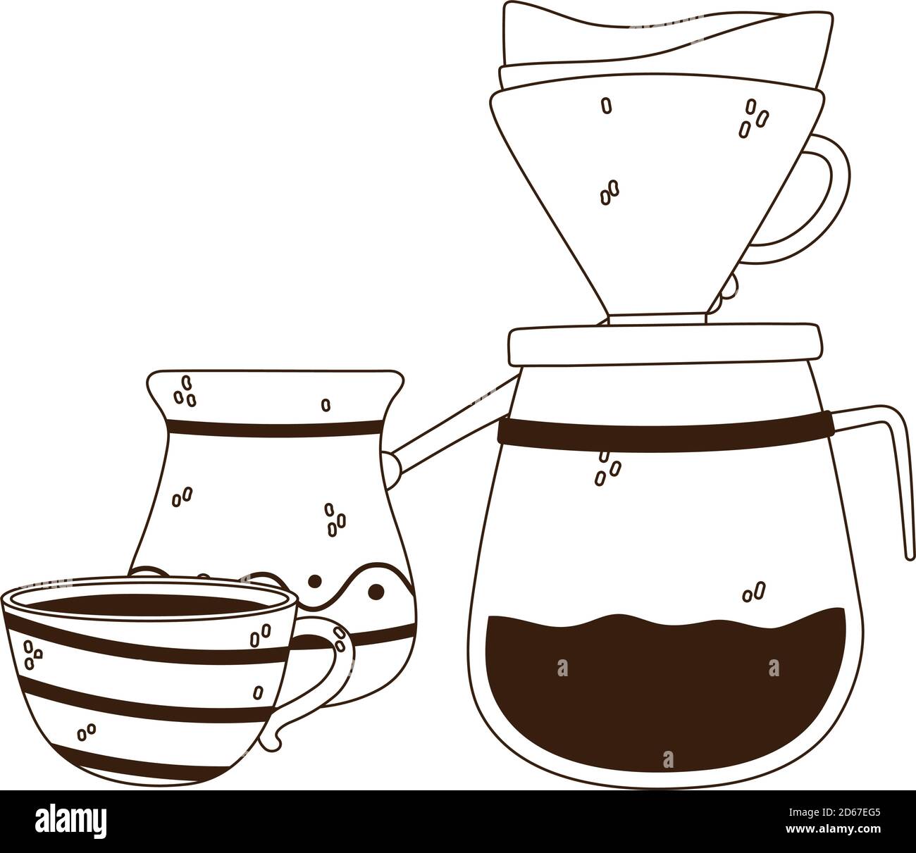 coffee brewing methods, drip brew turkish and cup vector illustration ...