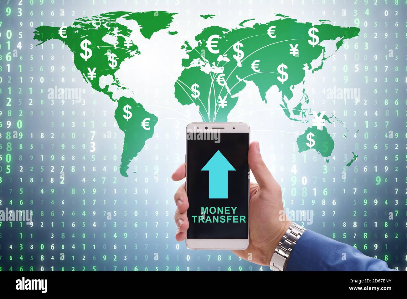 Global money transfer and exchange concept with the businessman Stock ...