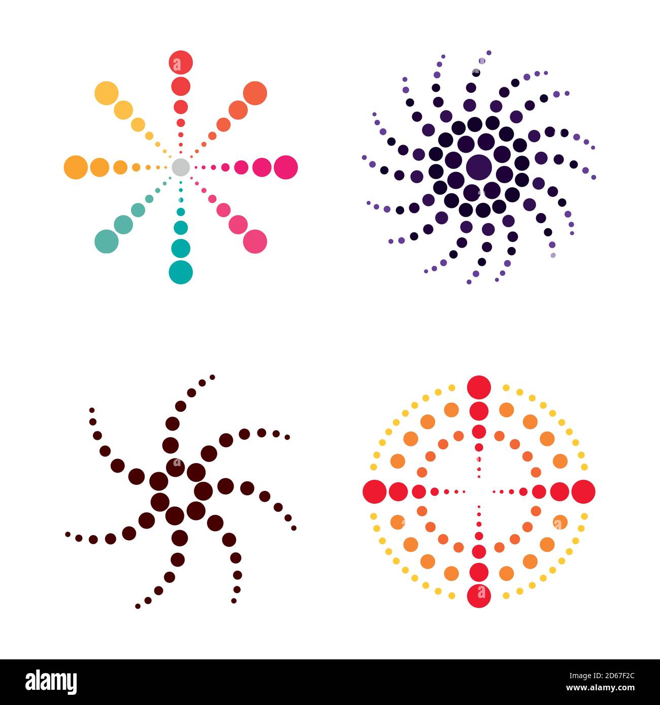 dotted floral swirl abstract icons set isolated white background vector ...